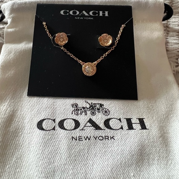 Coach | Jewelry | Coach Open Circle Necklace And Tea Rose Stud Earrings ...